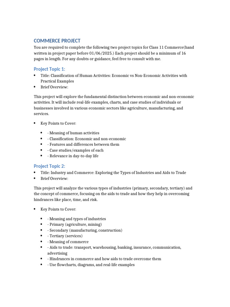 Class 11 Commerce Project Topics | PDF