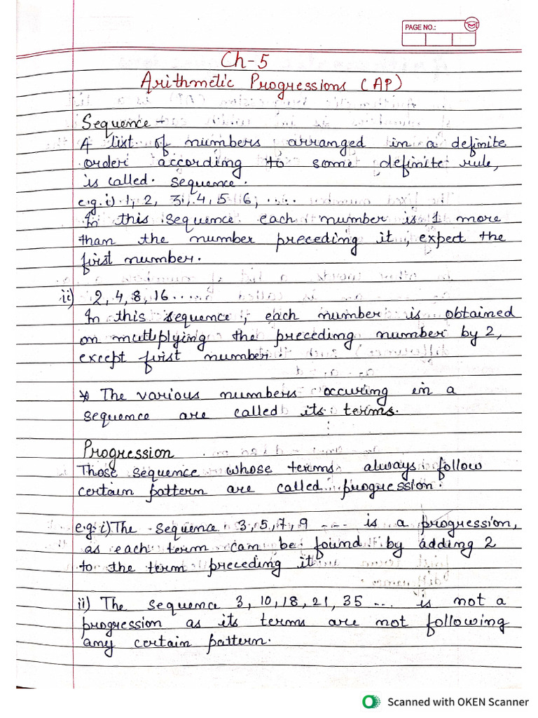 Ch-5 Arithmetic Progression Notes (Ex-5.1) | PDF