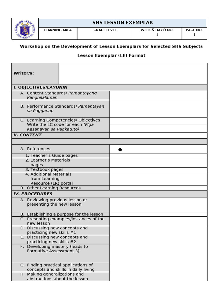 SHS Lesson Exemplar Template 1 1 | PDF