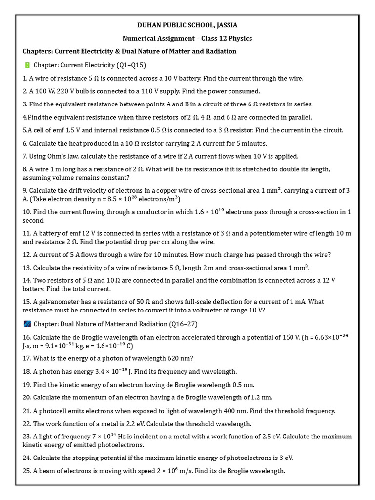 Class 12th Physics Assignment | PDF | Photoelectric Effect | Electric ...