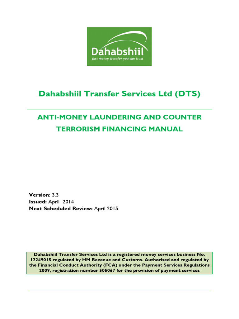 Dahabshiil AML/CTF Manual Overview | PDF | Money Laundering | Terrorism ...