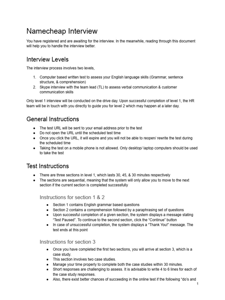 Interview Levels and Instructions - NC | PDF | Communication | Writing