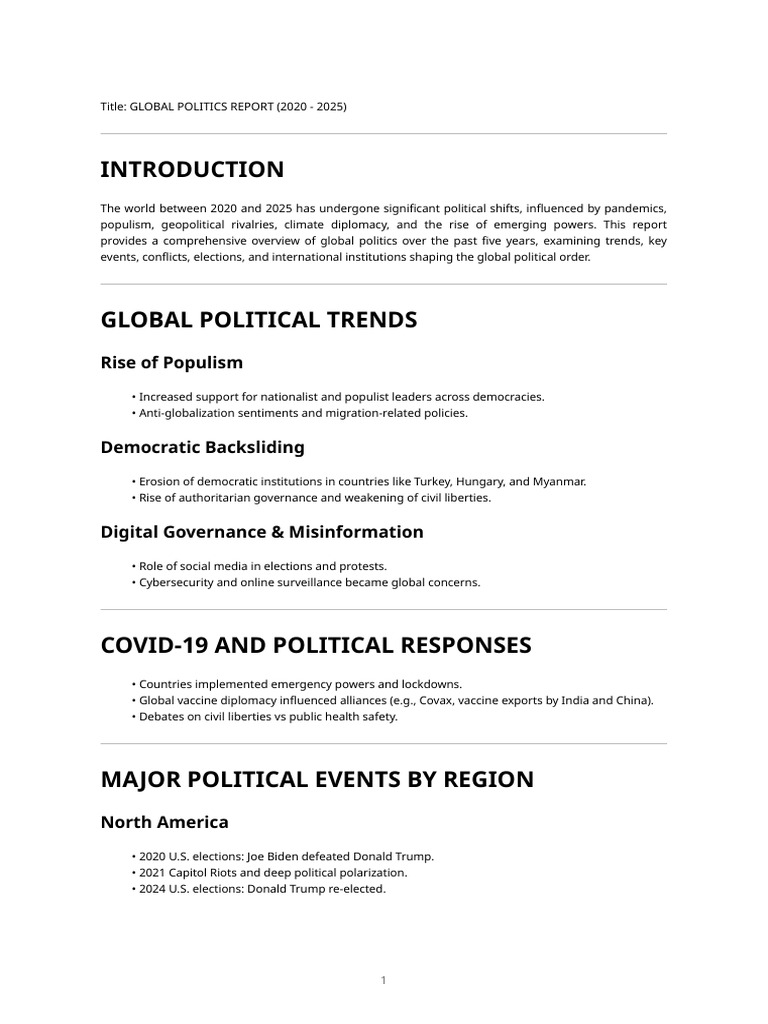 Global Politics Overview: 2020-2025 | PDF | Populism | International ...