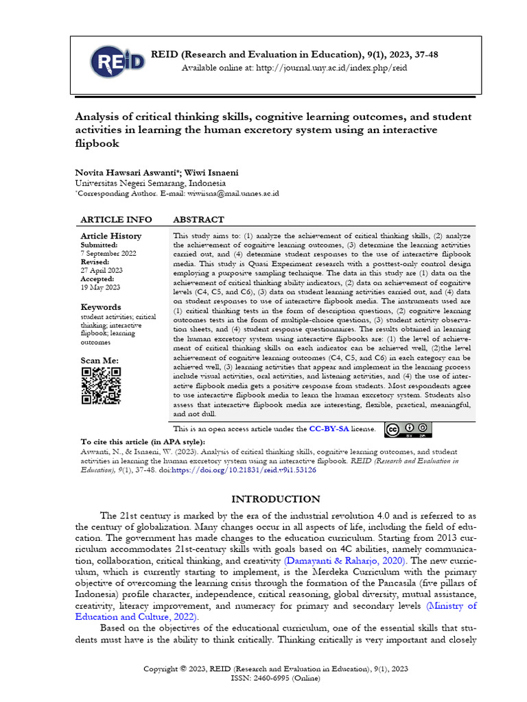 Analysis of Critical Thinking Skills Cognitive Lea | PDF | Critical ...