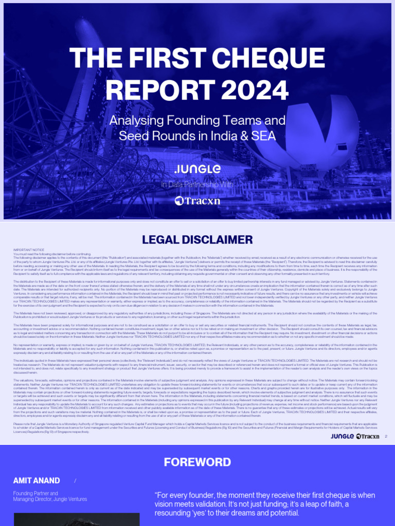 The First Cheque Report 2024 - Jungle Ventures | PDF | Startup Company ...