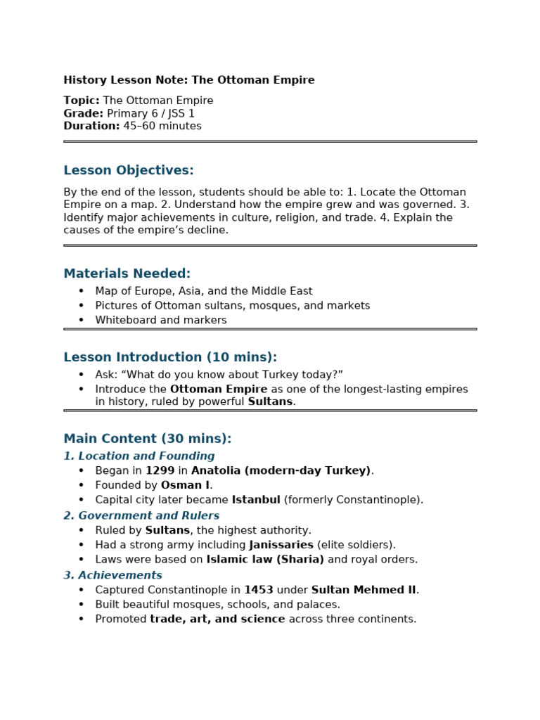 Ottoman Empire Lesson | PDF