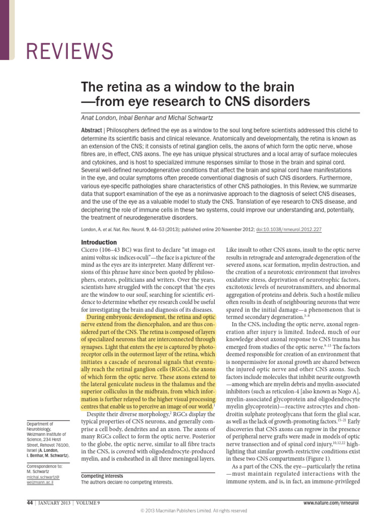 Eye Research and CNS Disorders Insights | PDF | Retina | Multiple Sclerosis