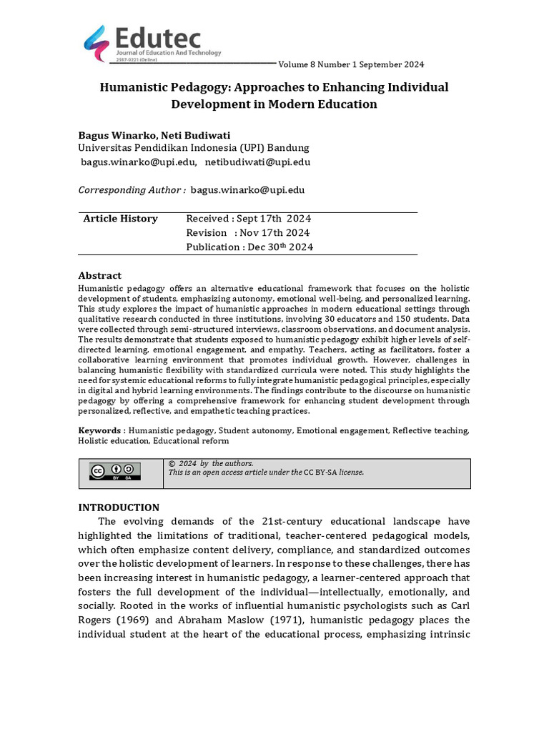 Enhancing Education with Humanistic Pedagogy | PDF | Pedagogy | Teachers