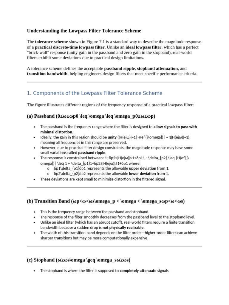 Lowpass Filter Tolerance Scheme | PDF | Filter (Signal Processing) | Low Pass Filter