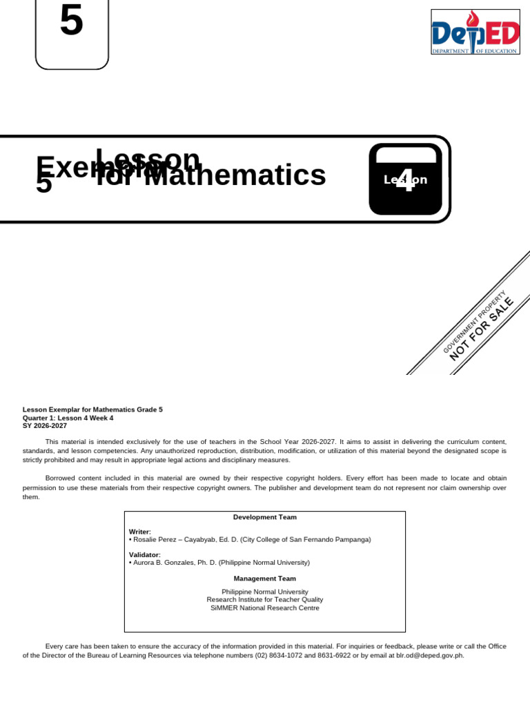 F2 Q1 LE Math-5 Lesson-4 Week 4 | PDF | Learning | Mathematics
