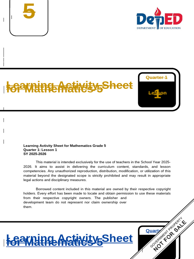 Q1 LAS Math 5 Lesson 1 Week 1 | PDF