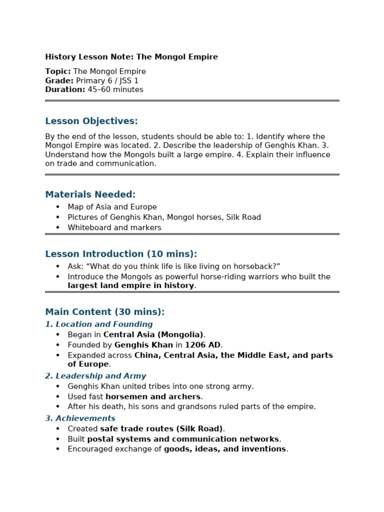 Mongol Empire Lesson | PDF