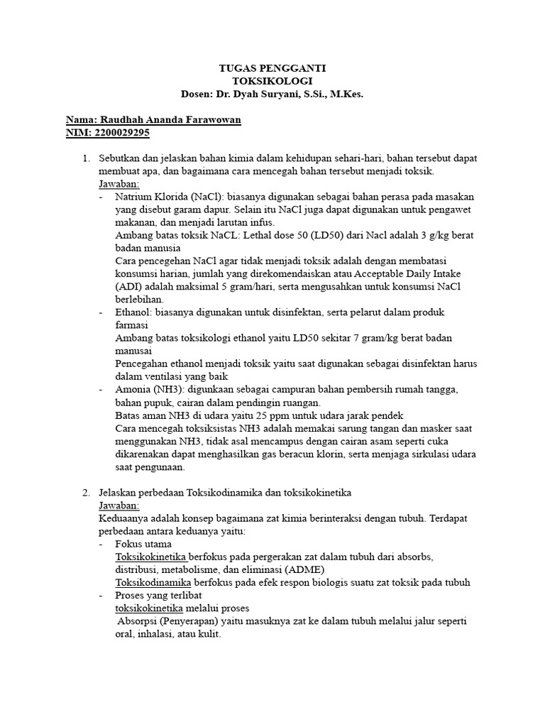 Raudhah Farawowan - Tugas Pengganti Toksikologi | PDF