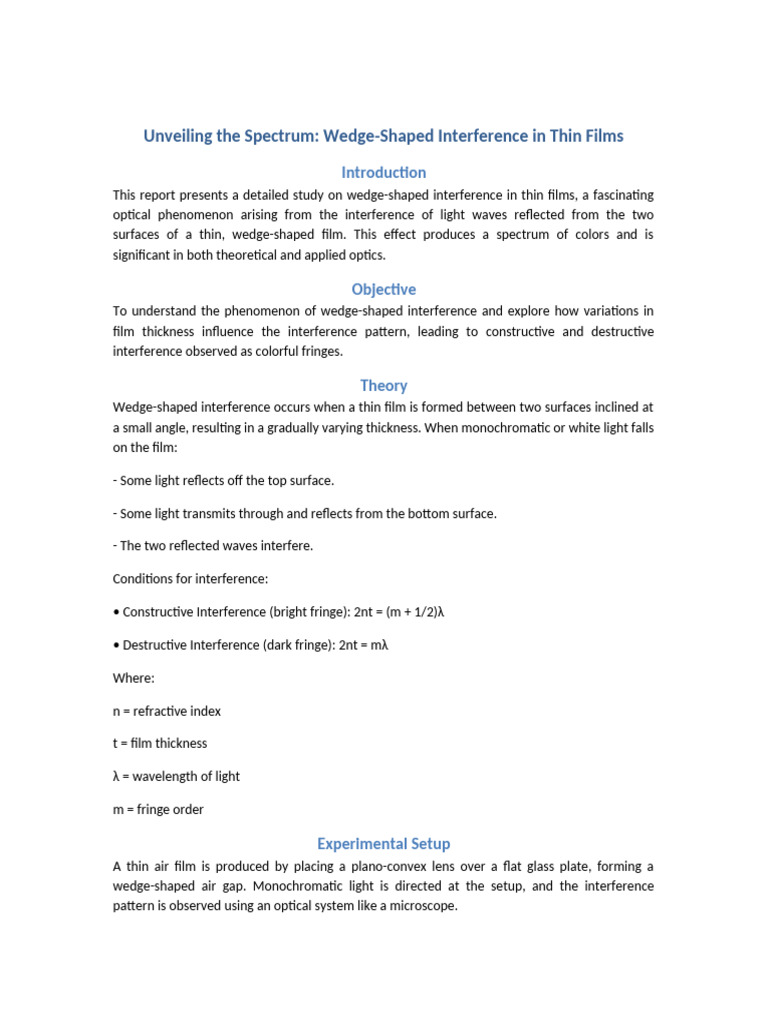 Wedge-Shaped Film Interference Study | PDF | Optics | Light