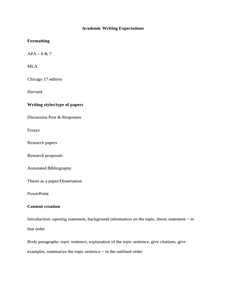 Academic Writing Expectations | PDF