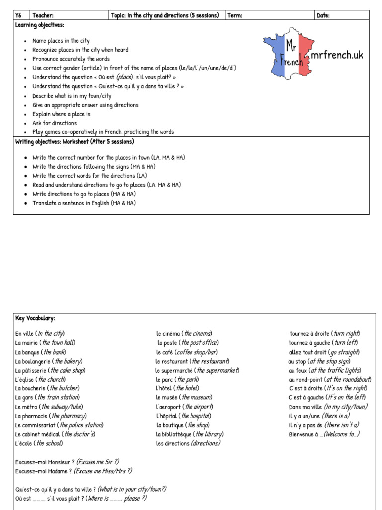 Directions and Places in French Cities | PDF