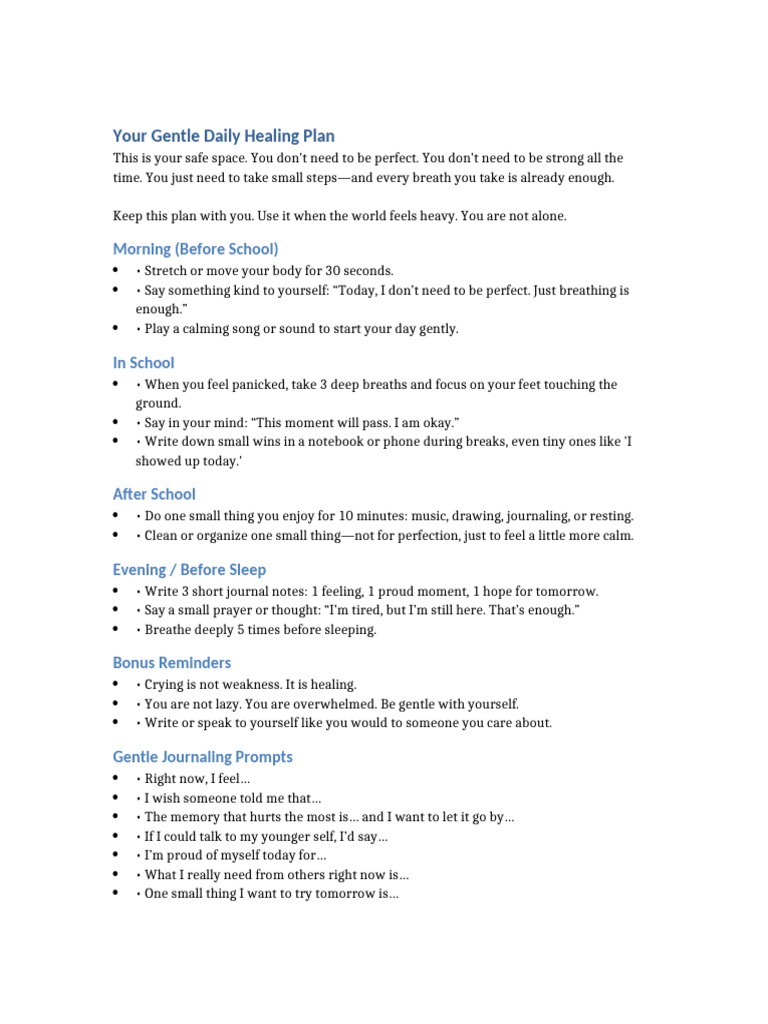 Gentle Daily Healing Plan | PDF