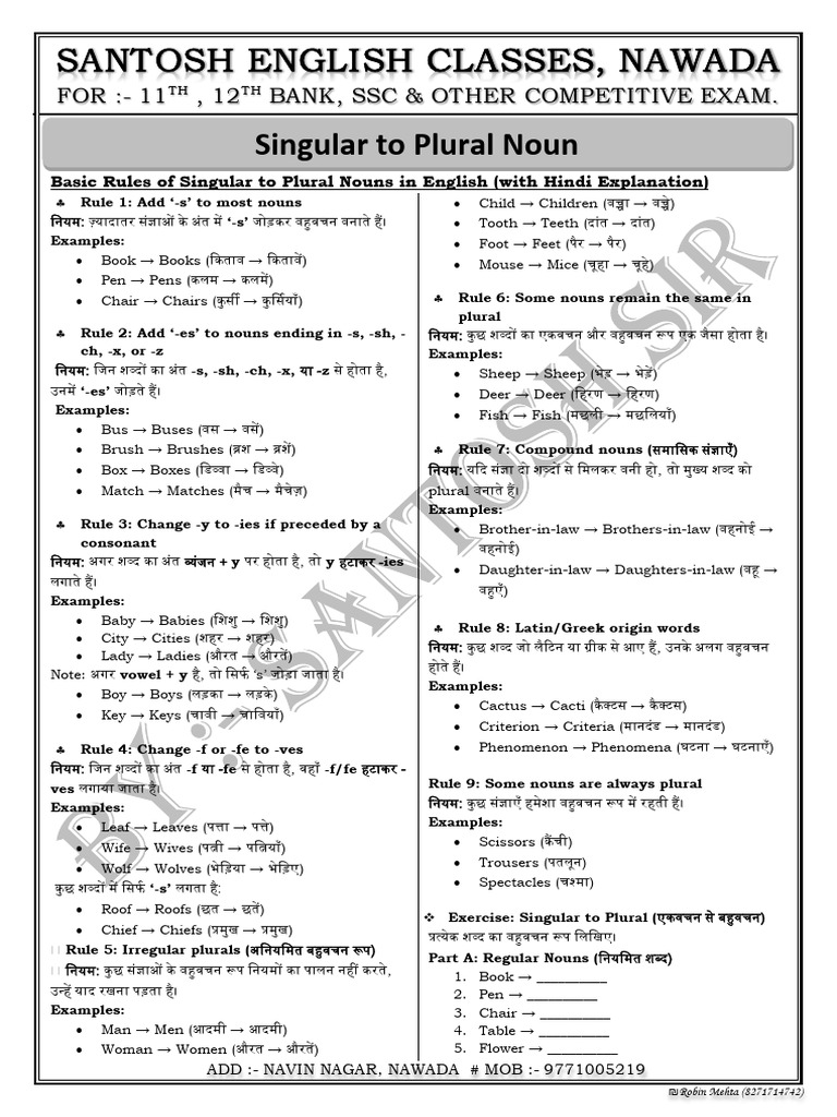 SANTOSH ENGLISH Singu Plural | PDF