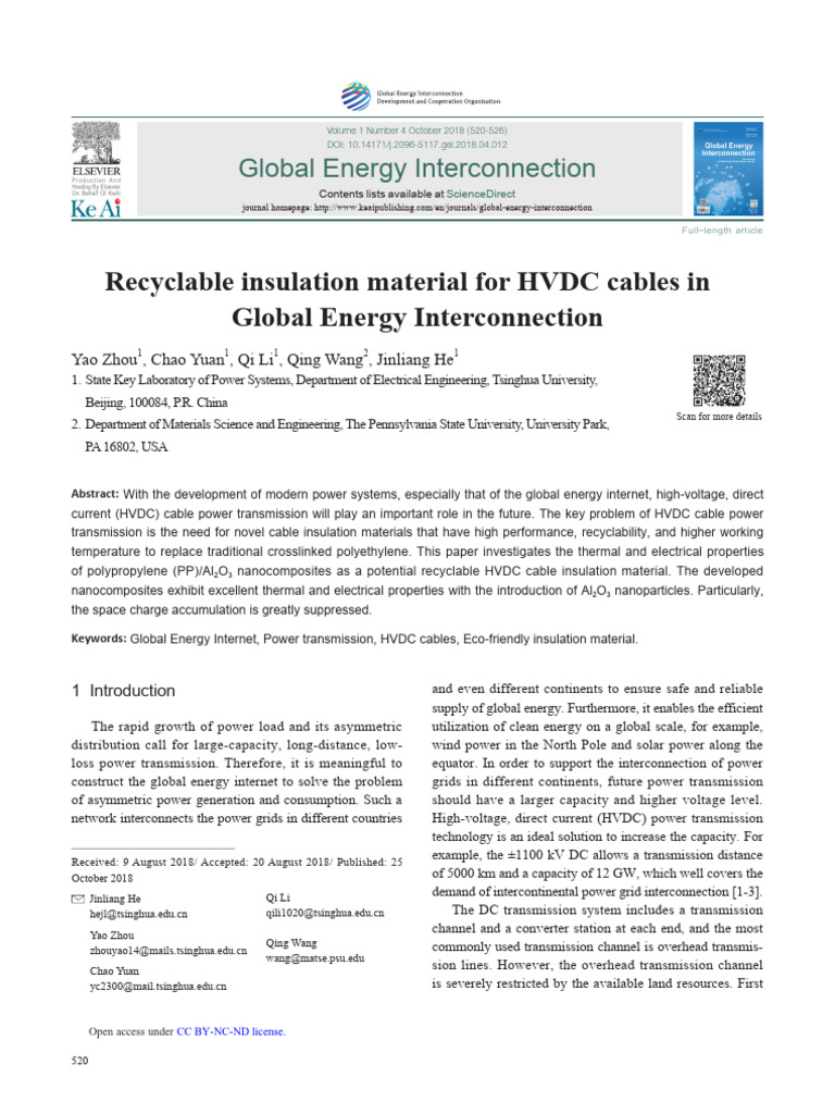 Recyclable Insulation Material For HVDC Cables in Global Energy ...