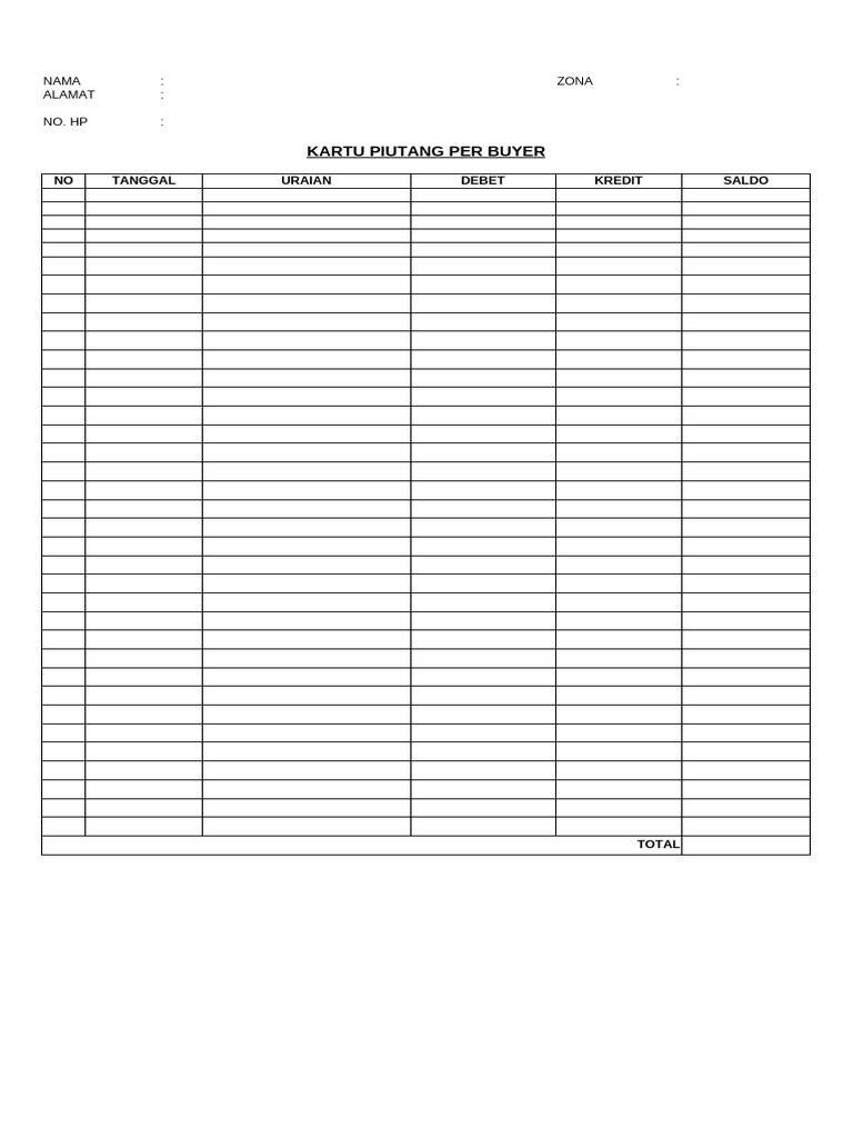Format Tabel Kartu Piutang | PDF