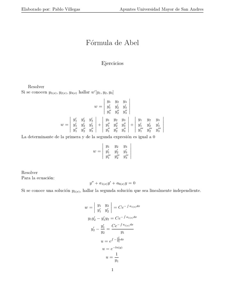 Formula de Abel Ejercicios | PDF | Sustracción | Física Matemática
