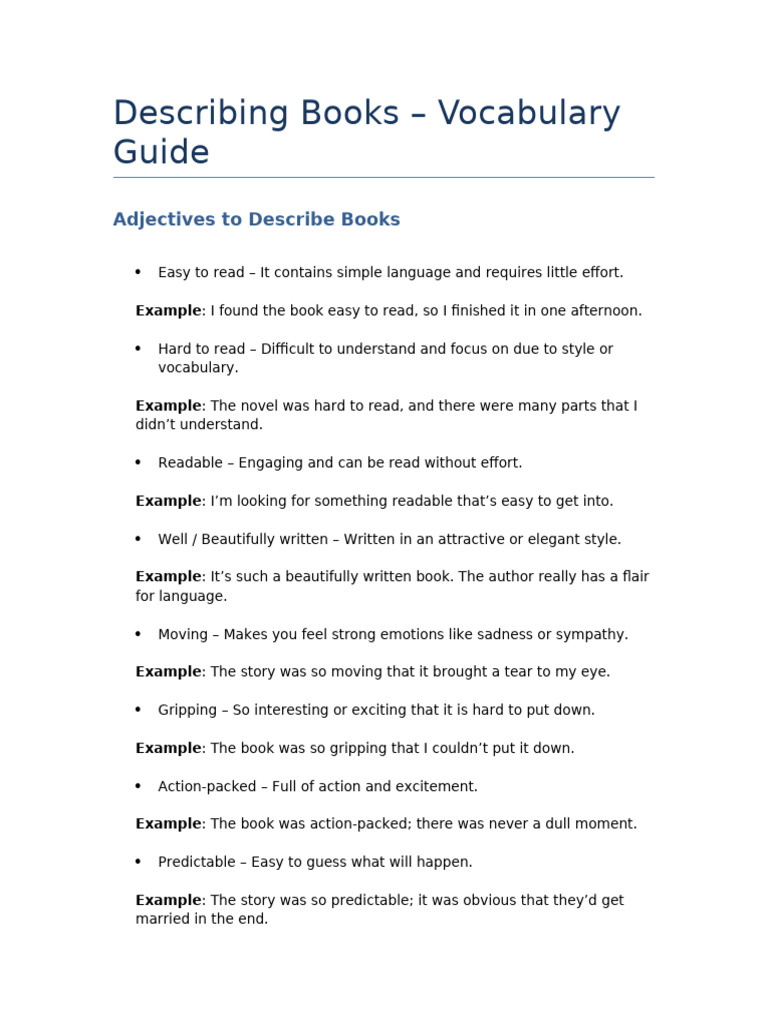 Describing Books With Examples | PDF | Books | Linguistics