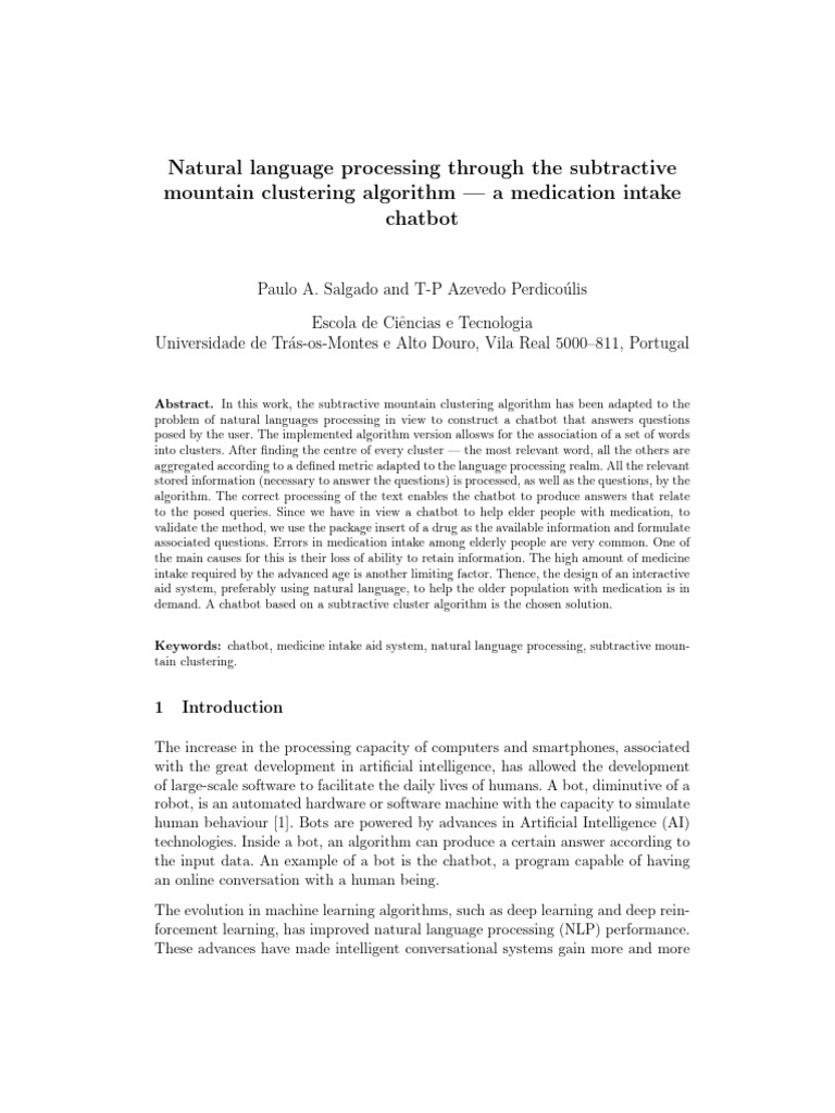 Natural Language Processing Through The Subtractive Mountain Clustering Algorithm - A Medication ...