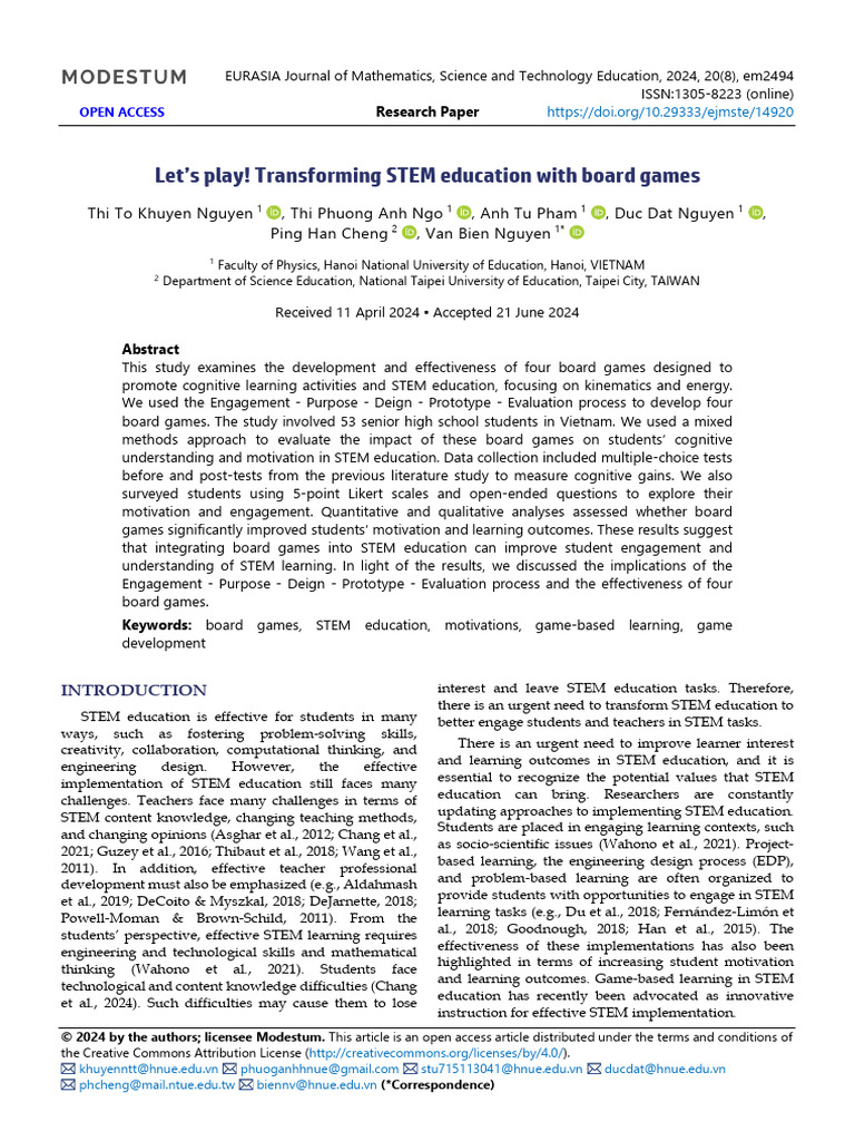 Board Games Enhance STEM Learning | PDF | Learning | Science ...