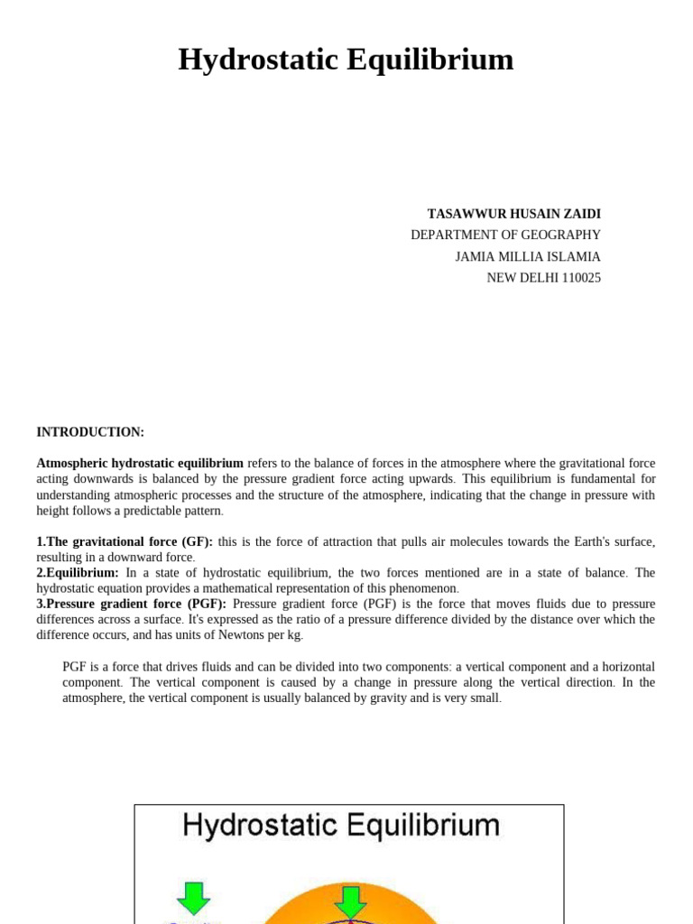 Hydrostatic Equilibrium | PDF | Pressure | Force