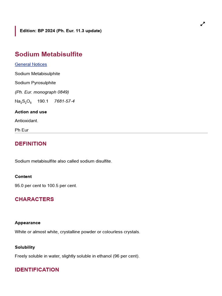 Sodium Metabisulfite - British Pharmacopoeia | PDF