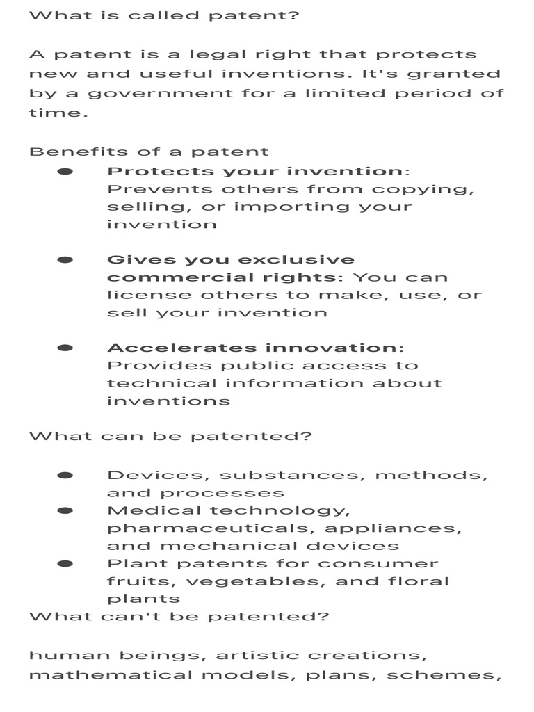 Understanding Patents: Rights and Process | PDF