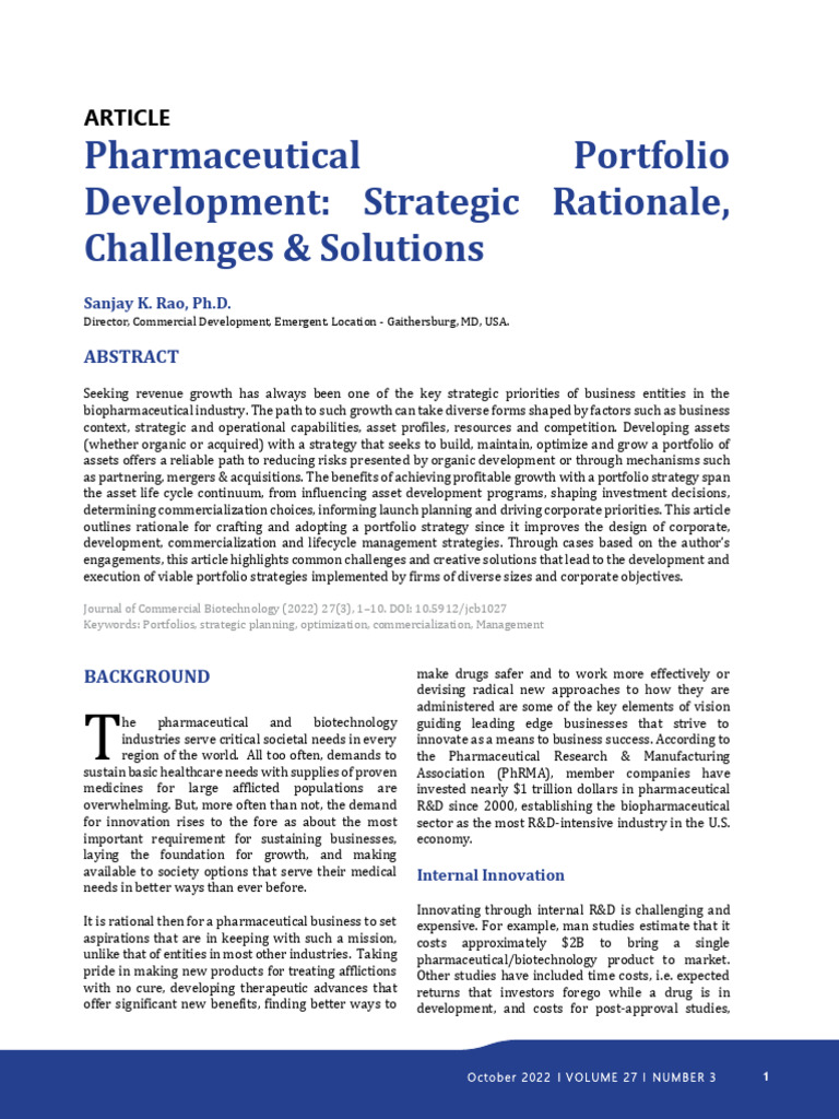 Pharmaceutical Portfolio Development Strategic Rationale, Challenges ...