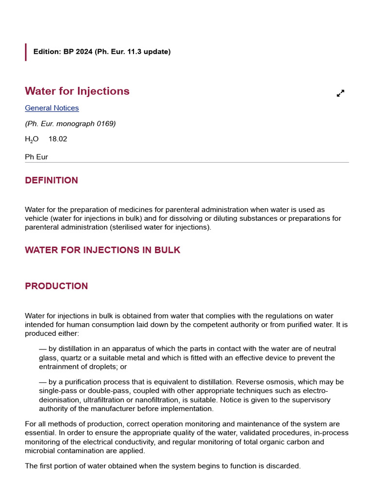 Water For Injections - British Pharmacopoeia | PDF | Calibration | Water