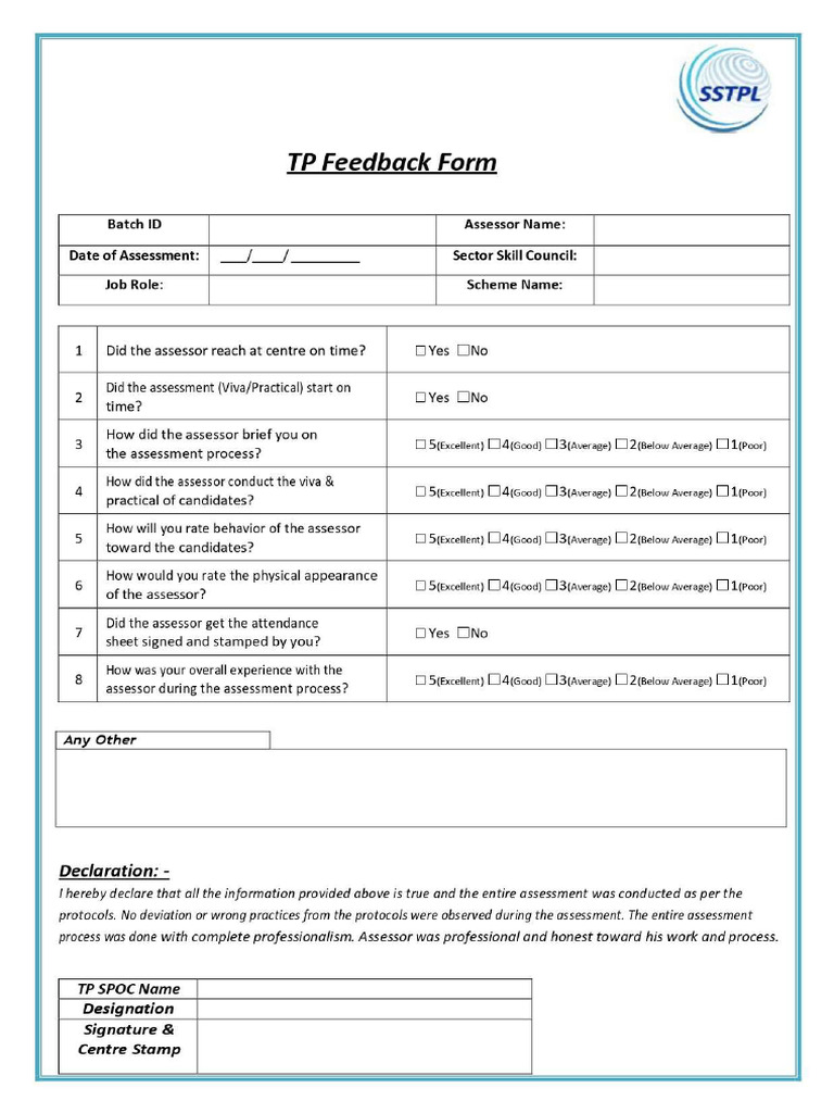 TP Feedback Form | PDF