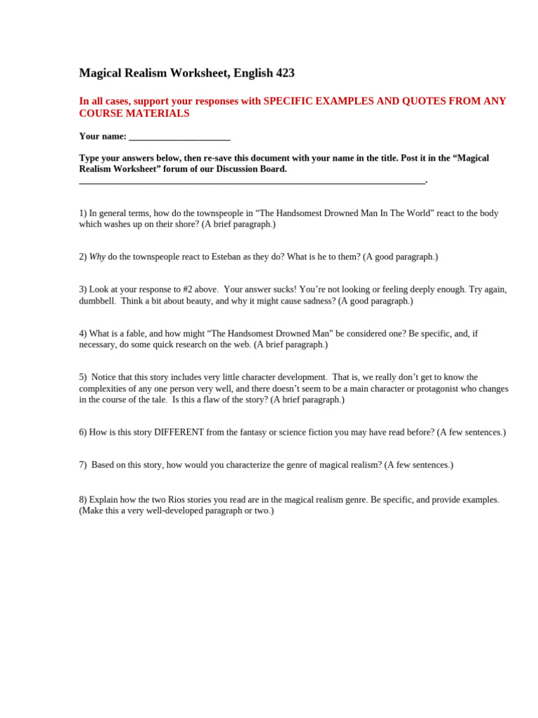 Magical Realism Worksheet | PDF