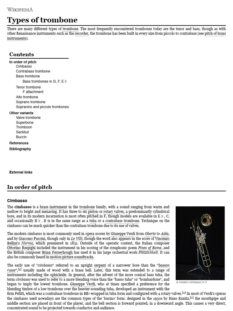 Overview of Trombone Types | PDF | Trombone | Brass Instruments