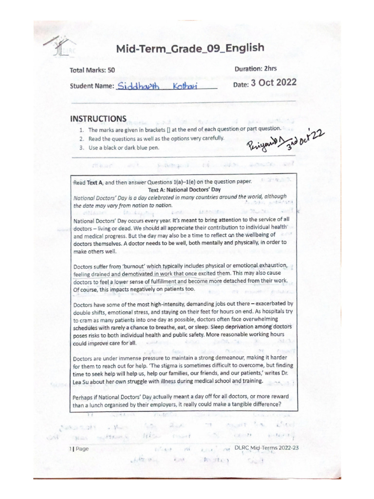 Answers English Mid Term | PDF