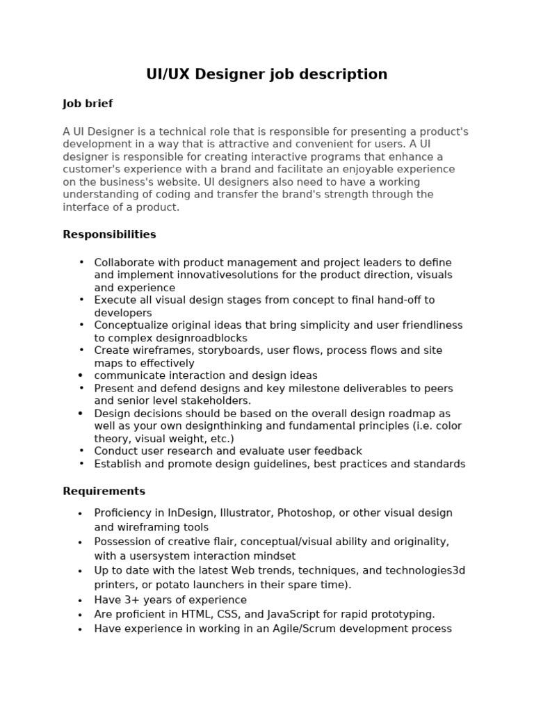 138-UI UX Designer Job Description | PDF