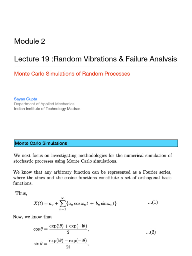 Lecture 19:random Vibrations & Failure Analysis: Monte Carlo Simulations of Random Processes | PDF