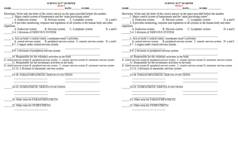 Science 10 3rd Quarter | PDF | Autonomic Nervous System | Primate Anatomy