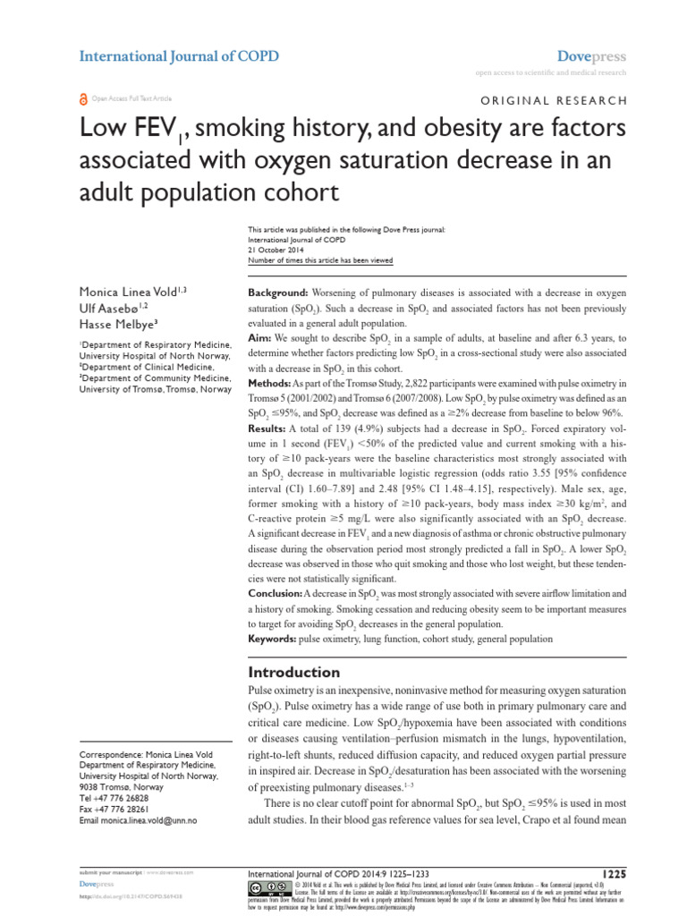 Vold, Aasebø, Melbye - 2014 - Low FEV1, Smoking History, and Obesity ...