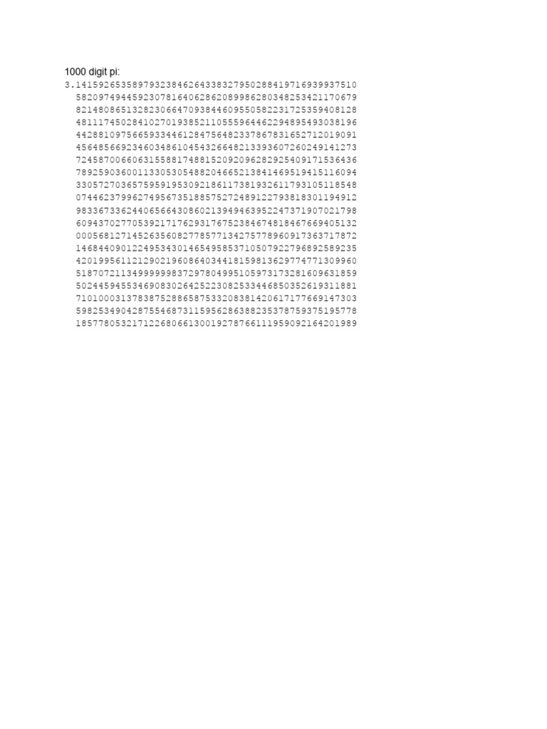 1000 Digit Pi | PDF