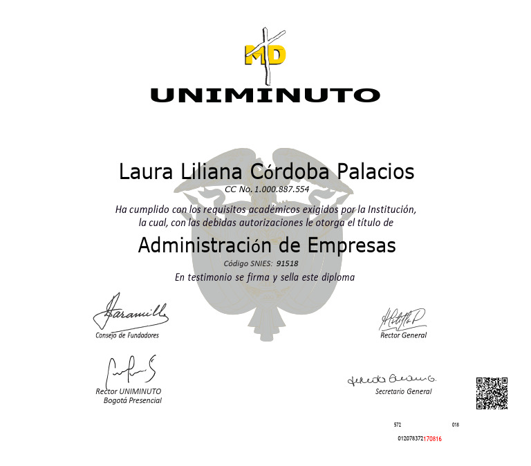 Diploma Administración UNIMINUTO 2022 | PDF