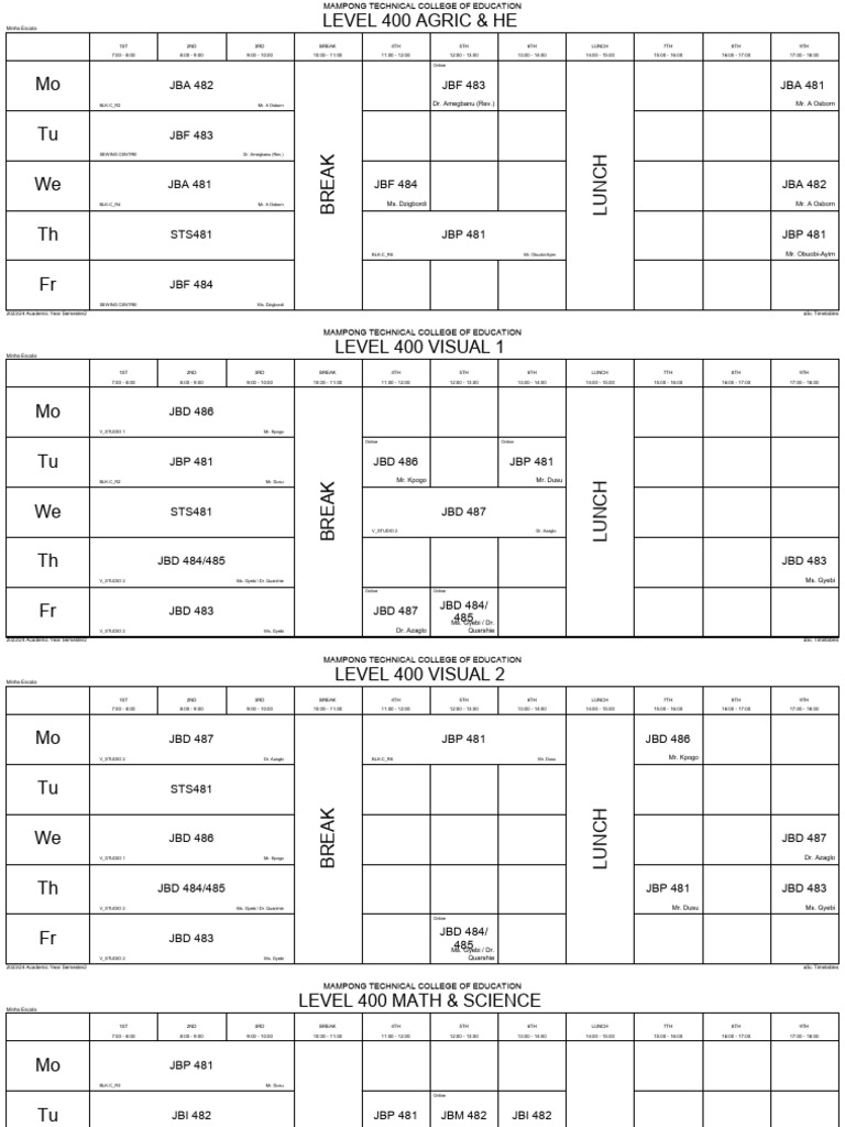 Mampong Tech College Semester 2 Timetable | PDF
