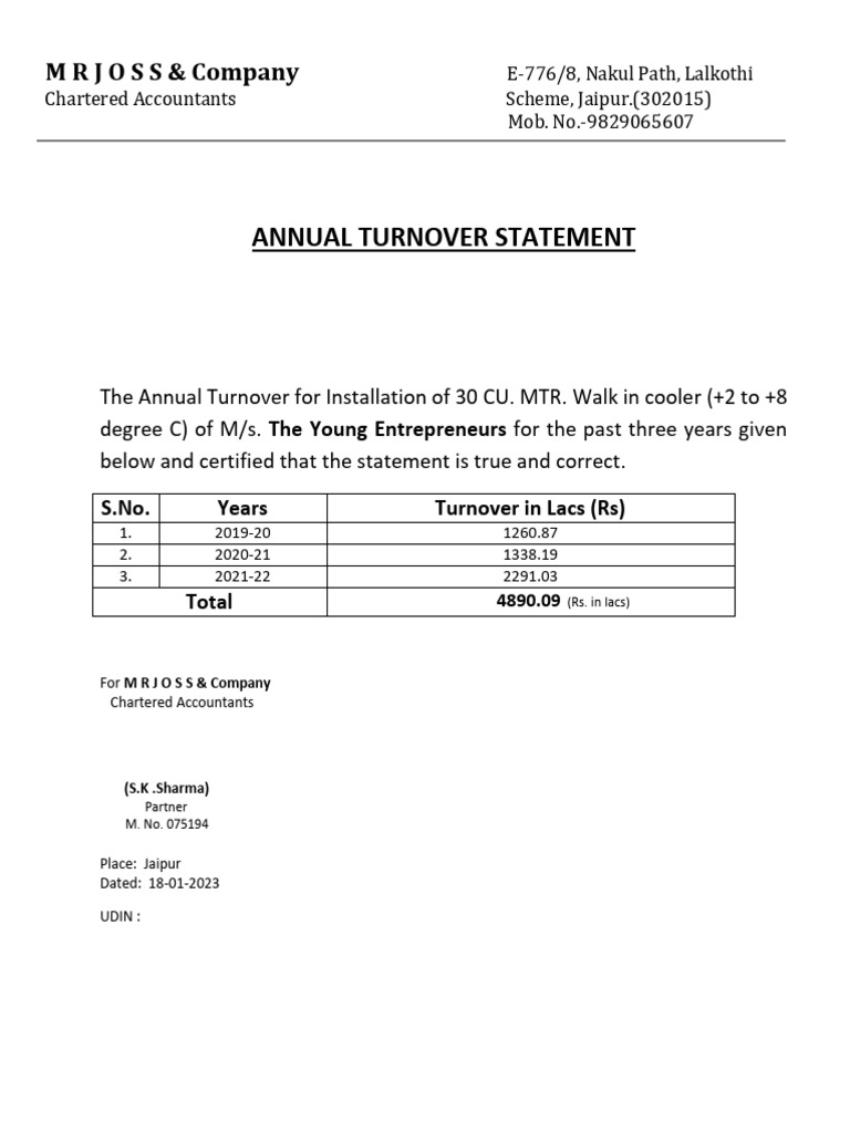 Turnover Certificate | PDF