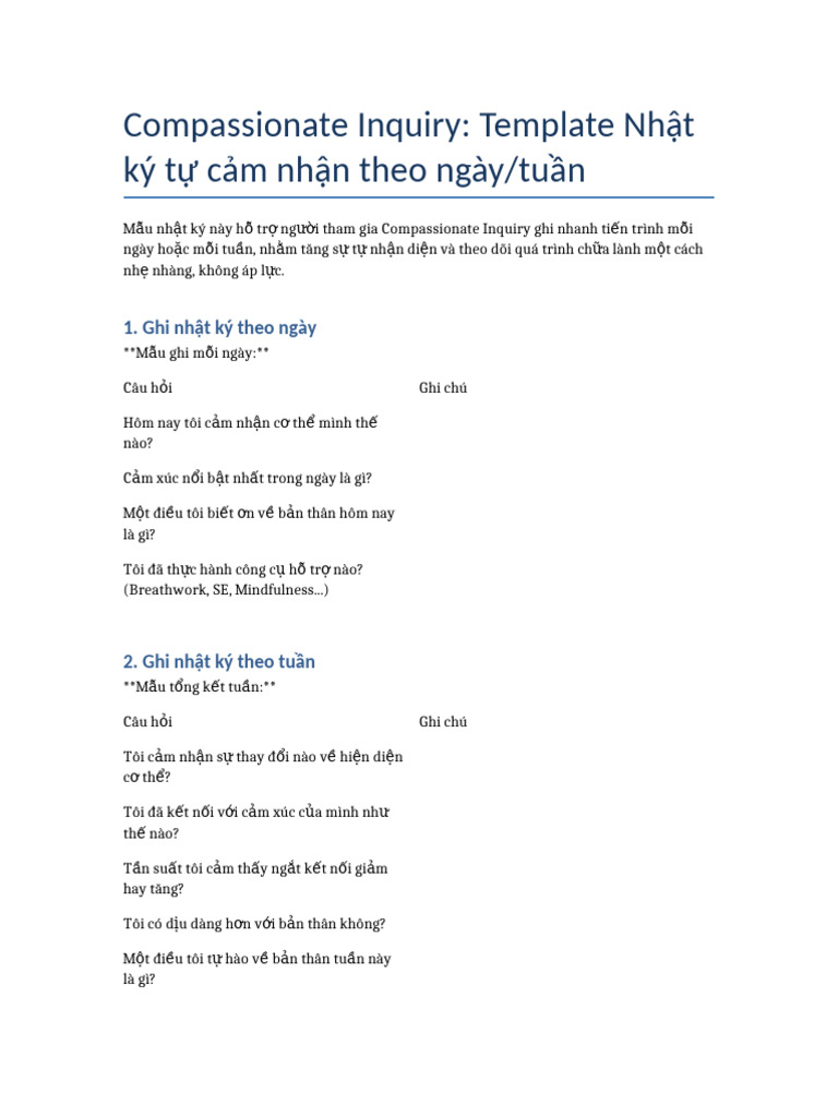 Compassionate Inquiry Nhat Ky Tu Cam Nhan | PDF