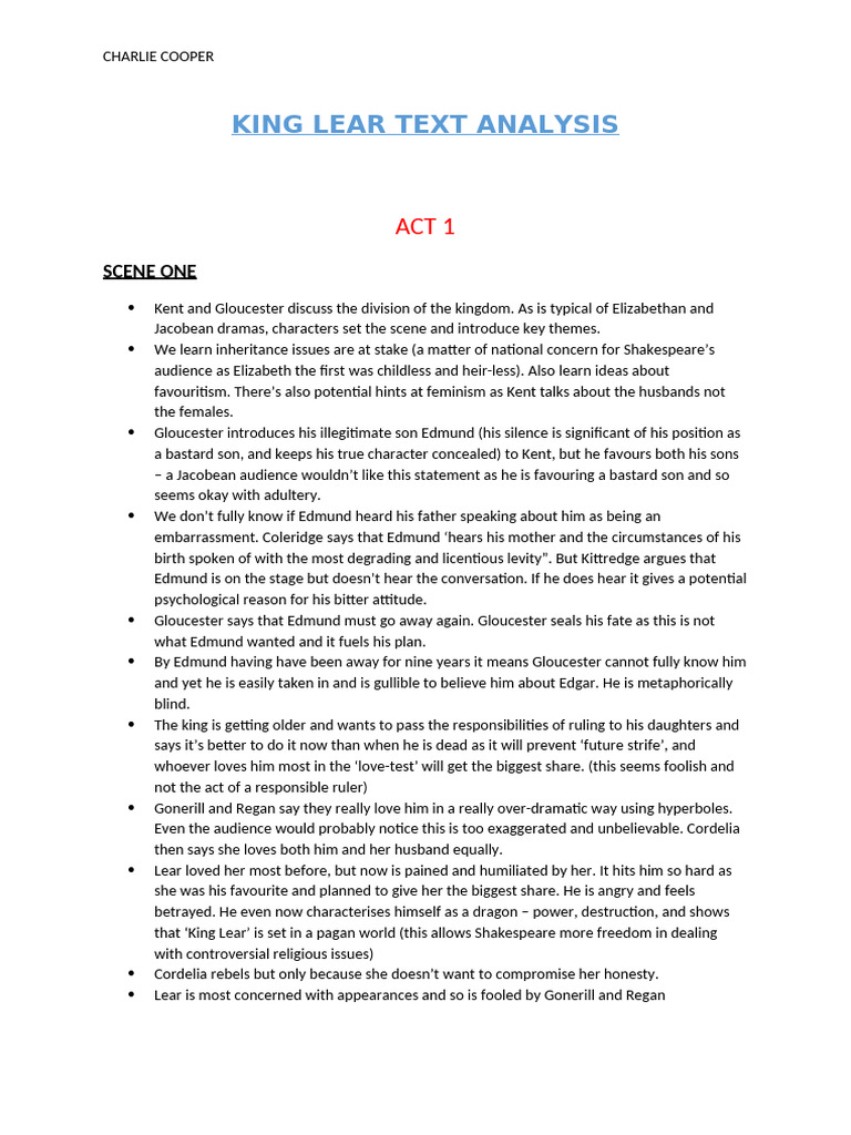 King Lear Act 1 Scene 1 Analysis | PDF | King Lear