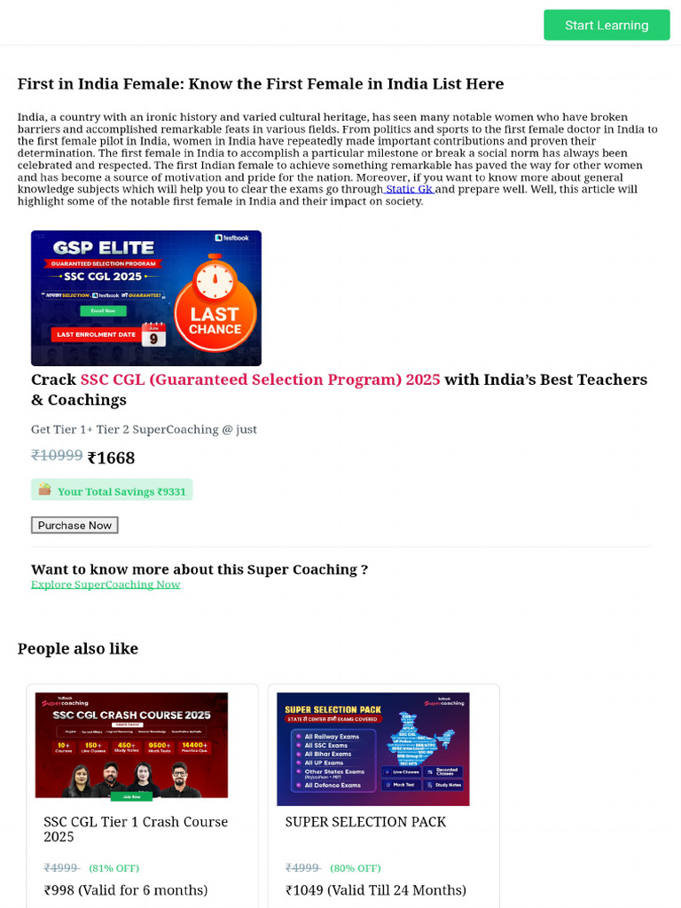 First in India Female - Know The First in India Female List Here | PDF