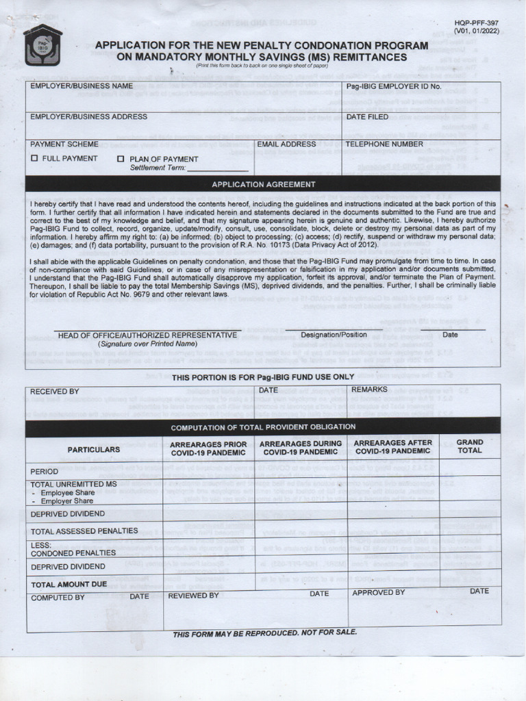 HQP-PFF-397 Application For The New Penalty Condonation Program of MS | PDF