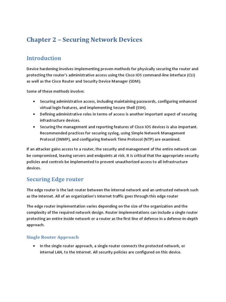 Chapter 2 Securing Network Devices Pdf Computer Network Router Computing
